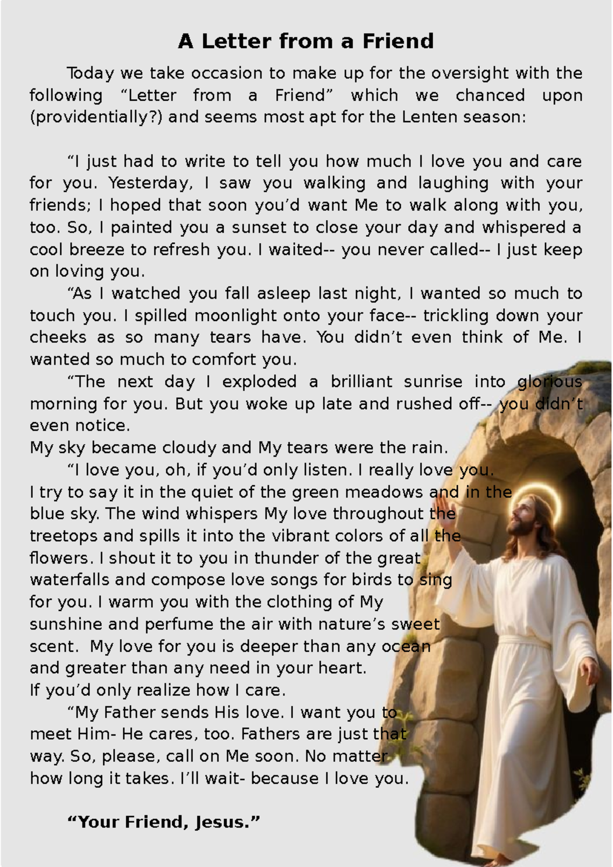 A Letter to a Friend: A Lenten Reflection - Studocu