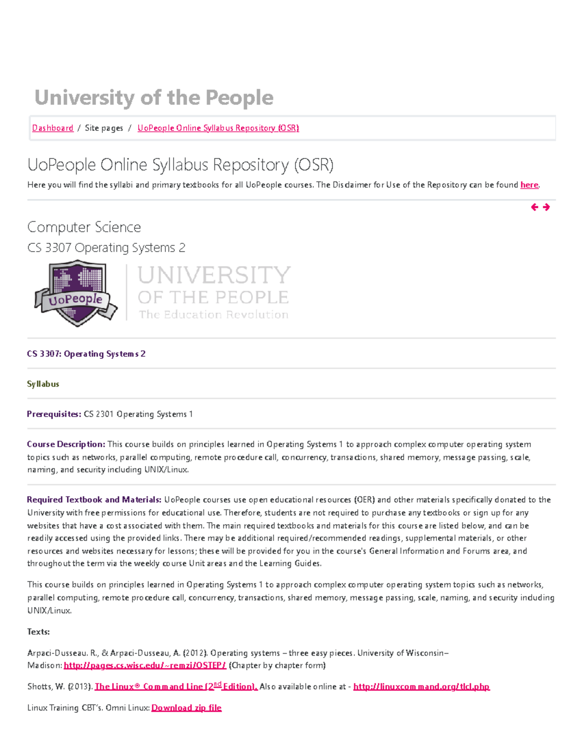 CS 3307: Operating Systems 2 Syllabus and Course Guidelines - Studocu