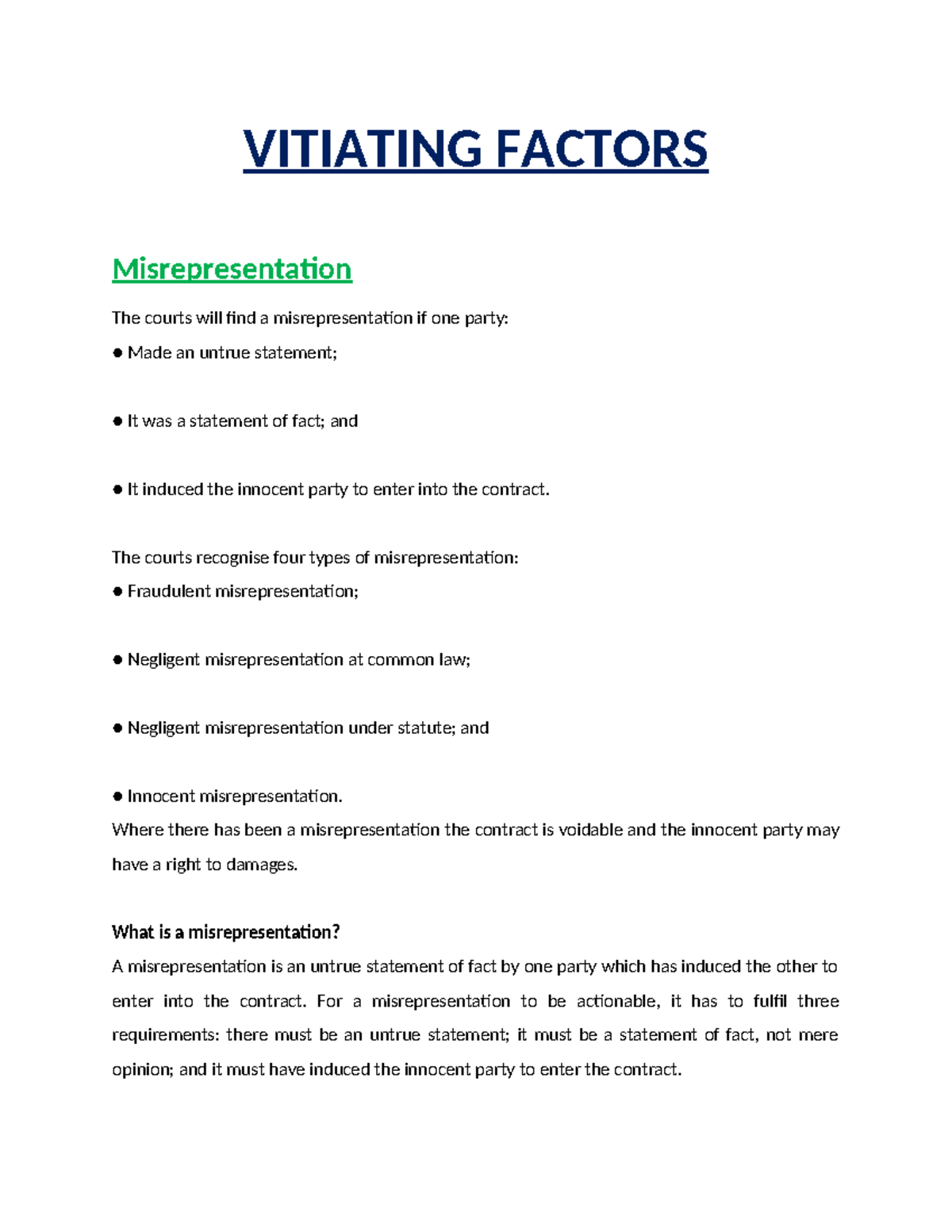 Vitiating factors - Good notes for class - VITIATING FACTORS ...