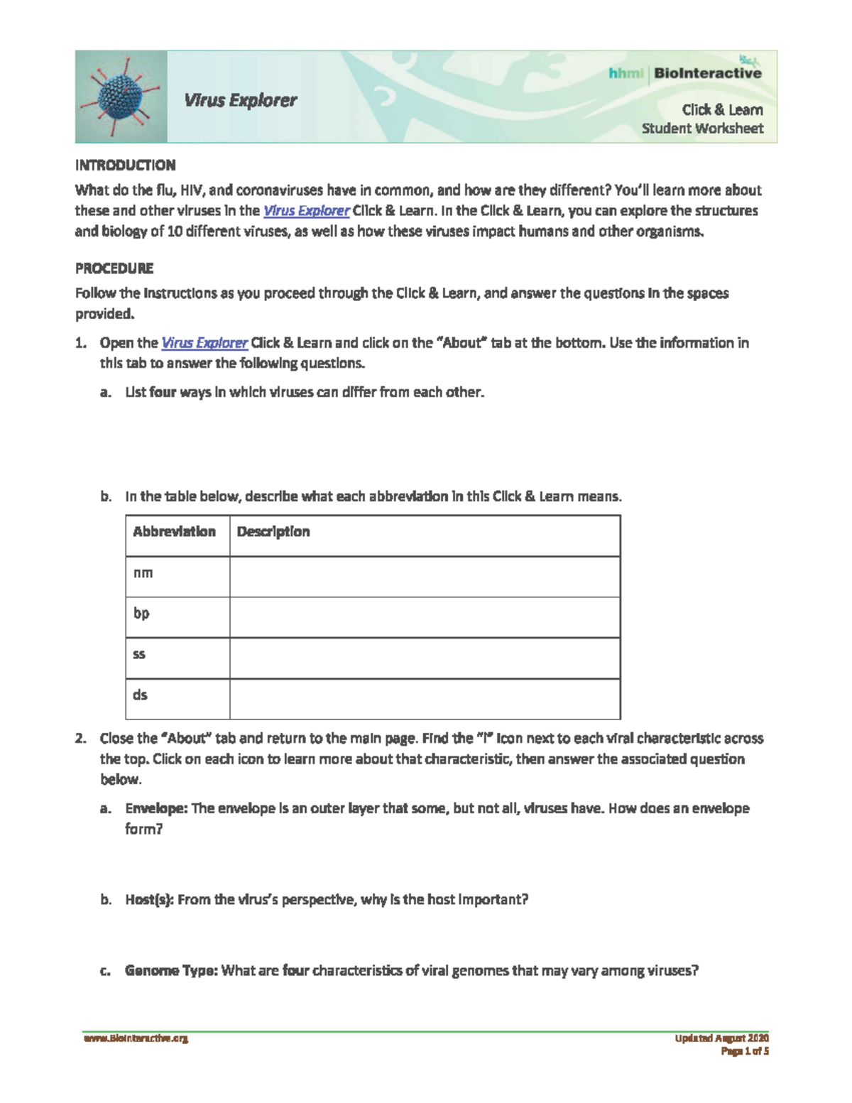 Virus+Explorer - Biology answers - hhm Biolnteractive Virus Explorer ...