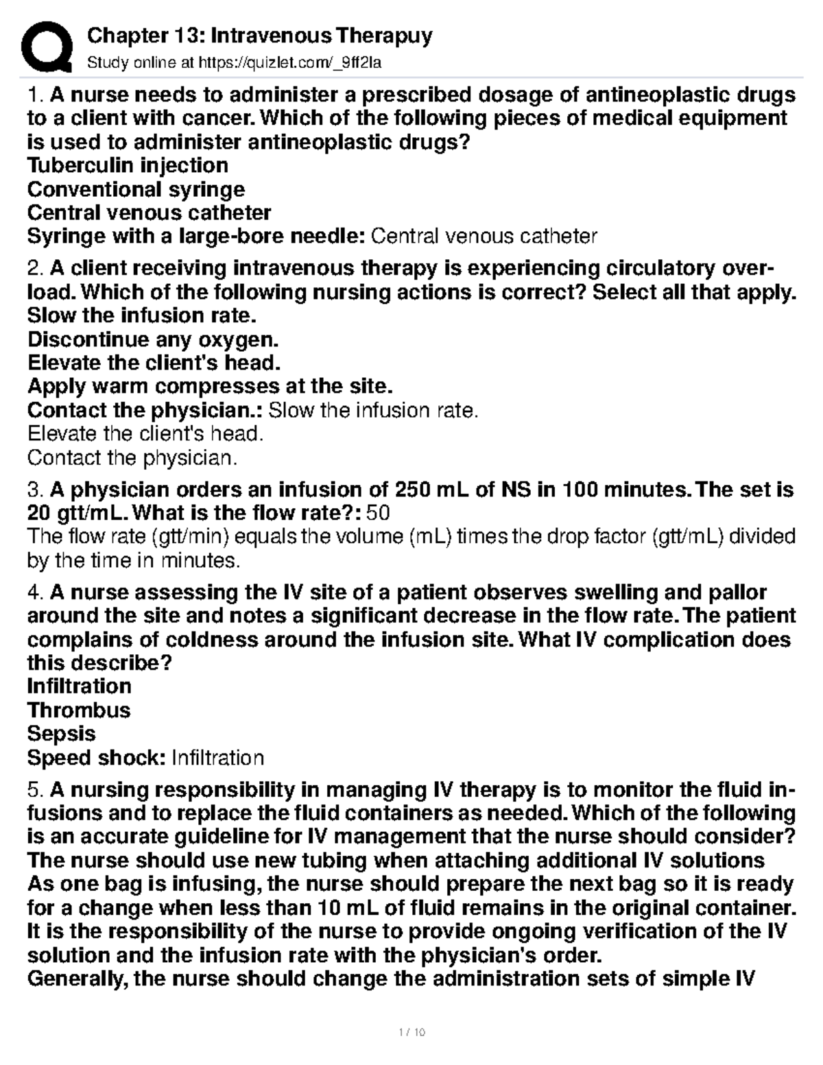 Chapter 13: Intravenous Therapy Notes for Nursing Students - Studocu