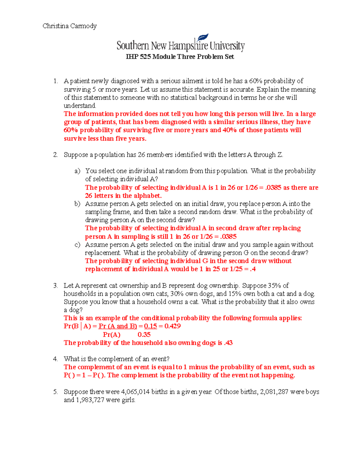 IHP 525 Module 3 Problem Set: Understanding Probability Concepts - Studocu
