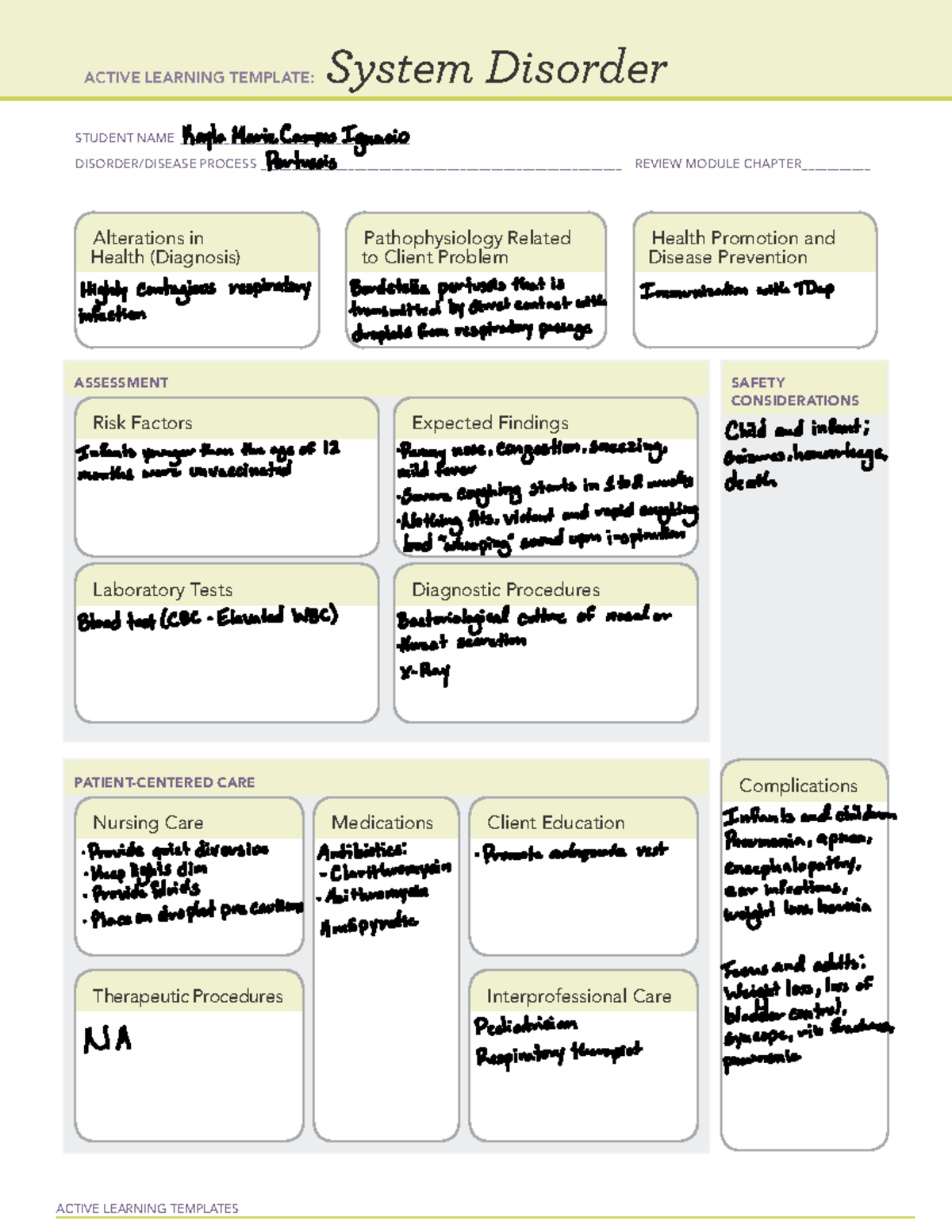 System Disorder ACTIVE LEARNING TEMPLATE: Pertussis Overview and Care ...