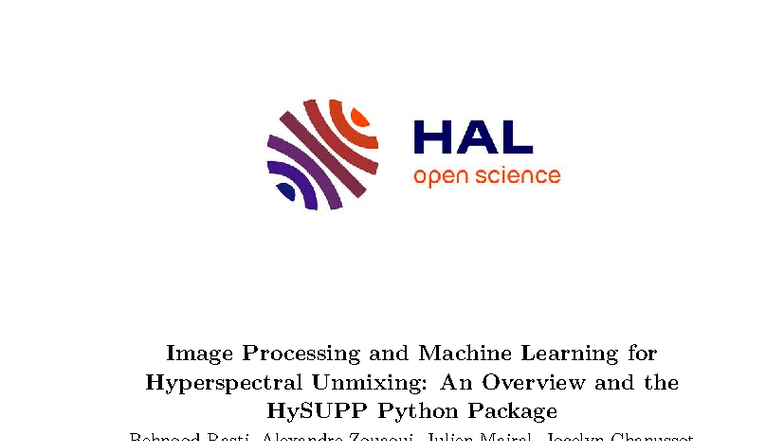 Image Processing & ML for Hyperspectral Unmixing: Overview of HySUPP ...