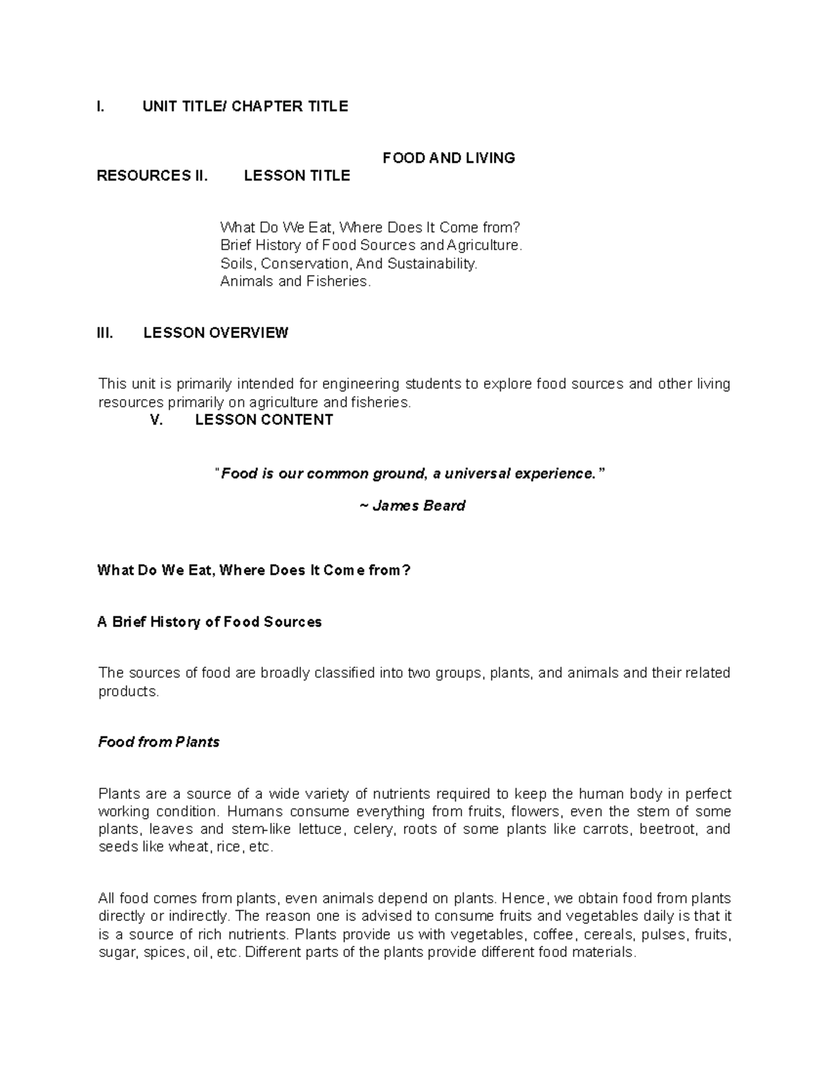 Course Code: ENV 101 - Sustainable Food Sources and Ecosystems Overview ...