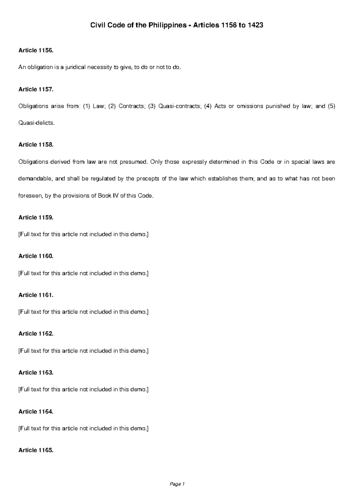 Civil Code of the Philippines: Articles 1156-1423 Overview and Analysis ...