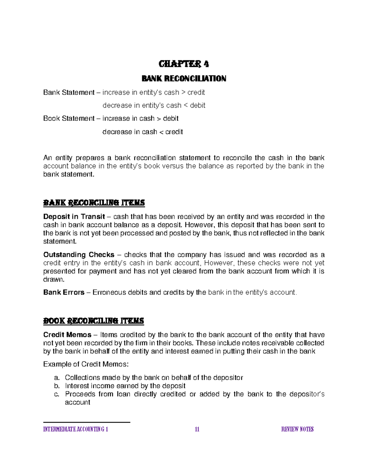 Intermediate Accounting 1 Chapter 4 Bank Reconciliation Notes Studocu