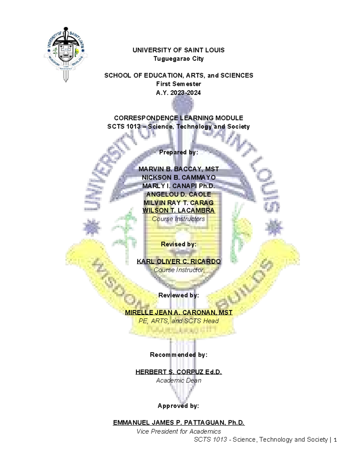 SCTS 1013: Correspondence Learning Module on Science, Technology, and ...