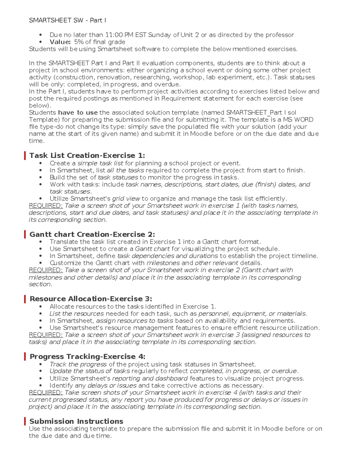 Smartsheet SW Instructions for Project Tasks & Gantt Chart - Part I ...