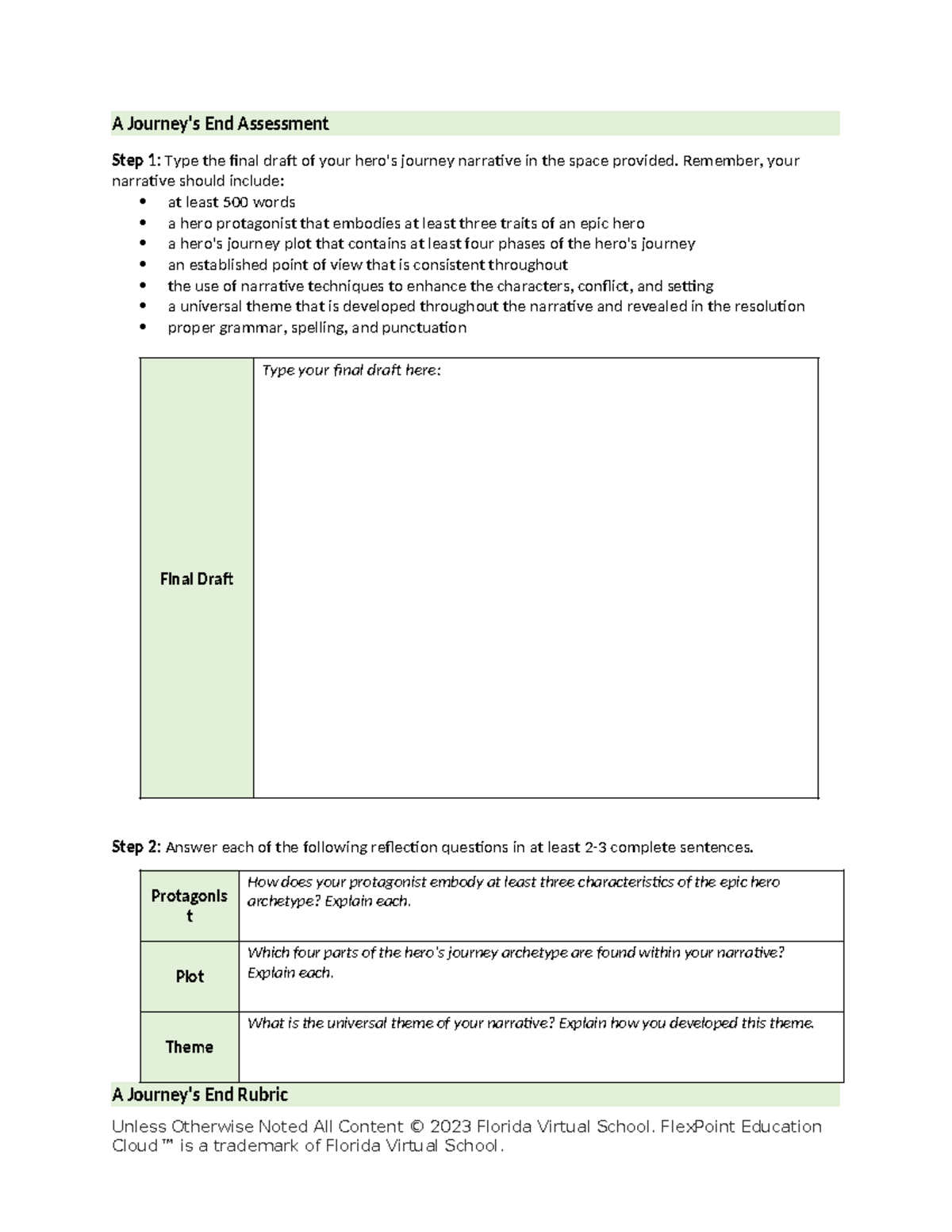 Hero's Journey Narrative Assessment: Final Draft Guidelines - Studocu