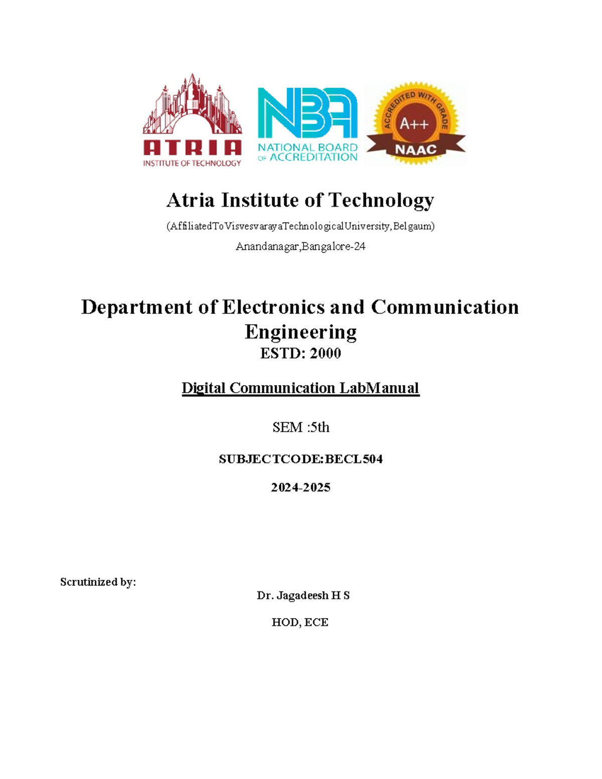 Digital Communication Lab Manual BECL504 - 5th Sem ECE 2024-25 - Studocu