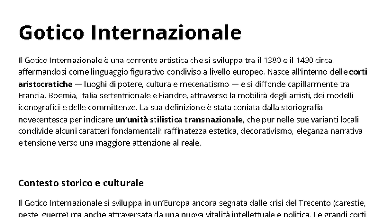 Gotico Internazionale: Caratteristiche e Contesto Storico - Studocu
