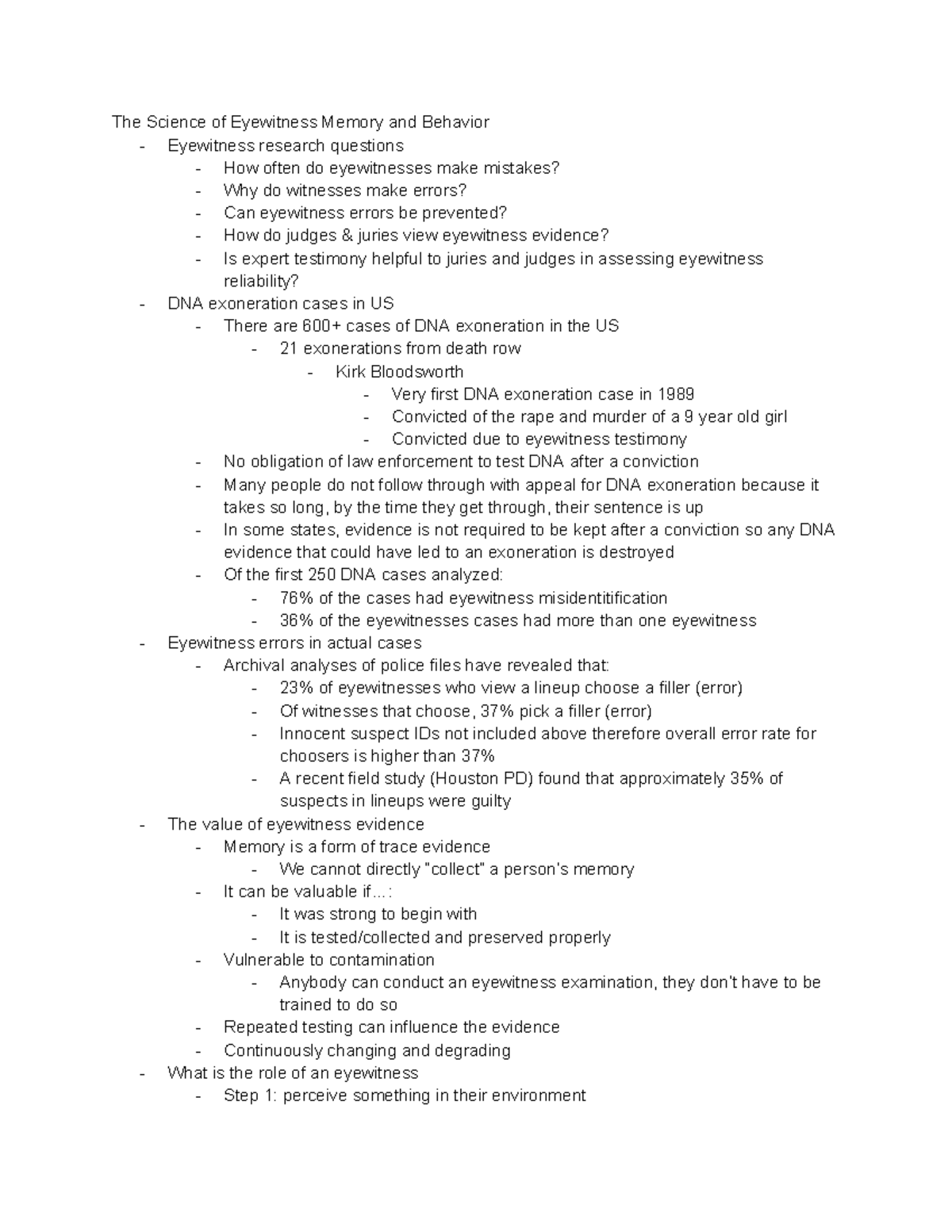 PSY 700 Week 2 Lecture Notes: Eyewitness Memory Science Insights - Studocu