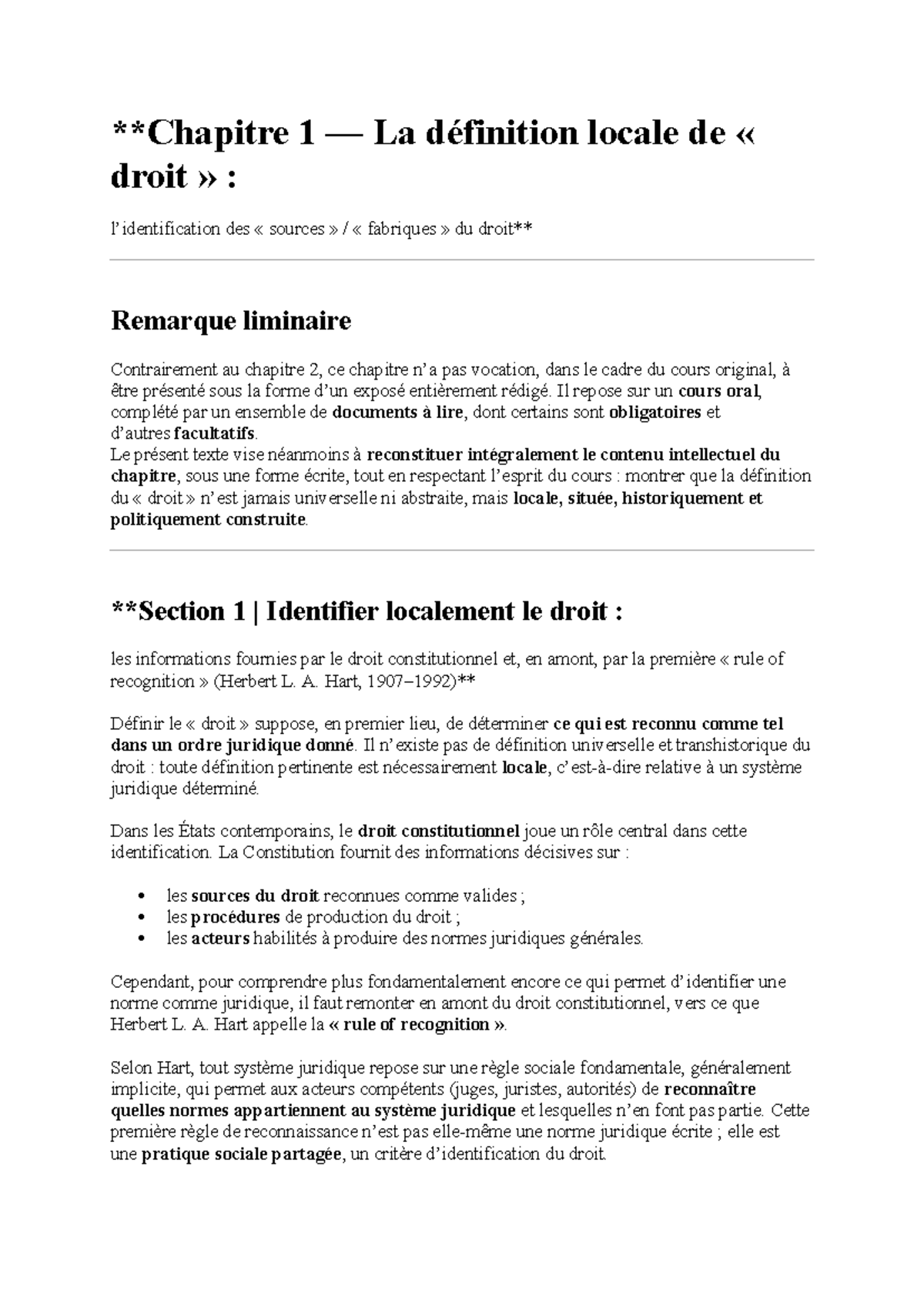 Chapitre 1 : La Définition Locale du Droit - Cours de Droit - Studocu