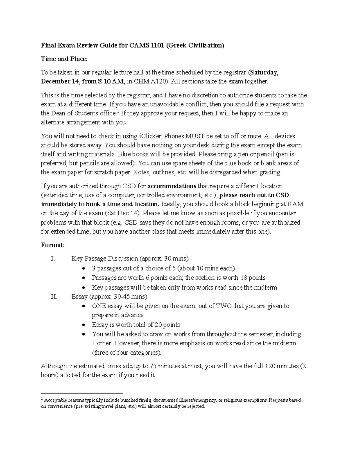 Final Review Guide - Greek Civ - Final Exam Review Guide for CAMS 1101 ...