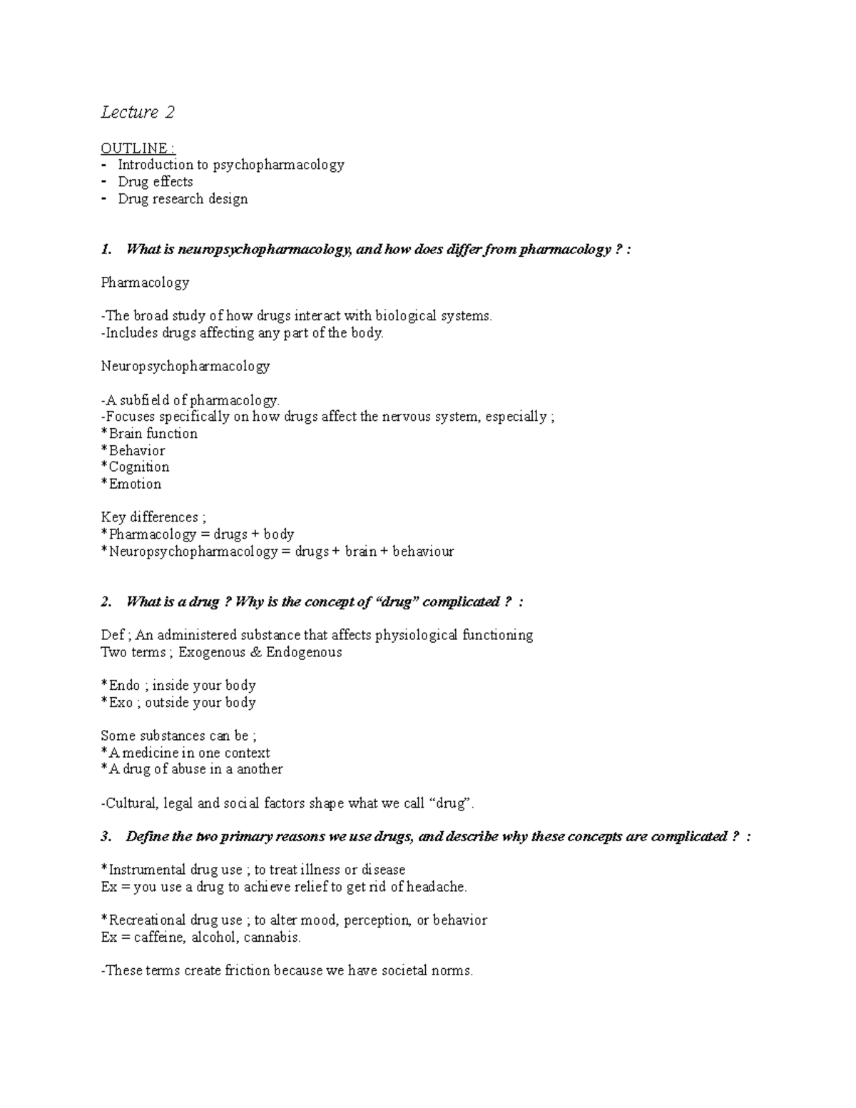 Lecture 2 Outline: Introduction to Psychopharmacology (PSY 207) - Studocu