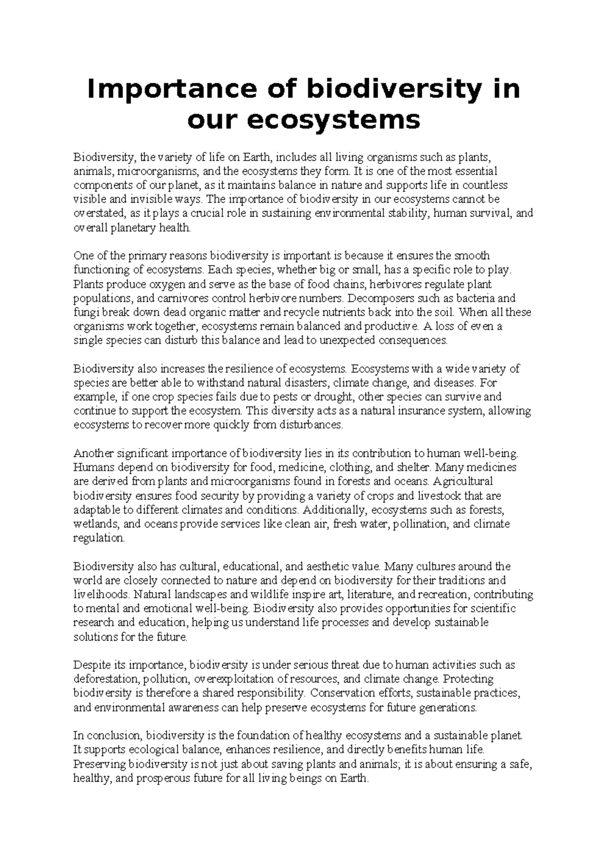 The Crucial Role of Biodiversity in Ecosystem Health - Studocu