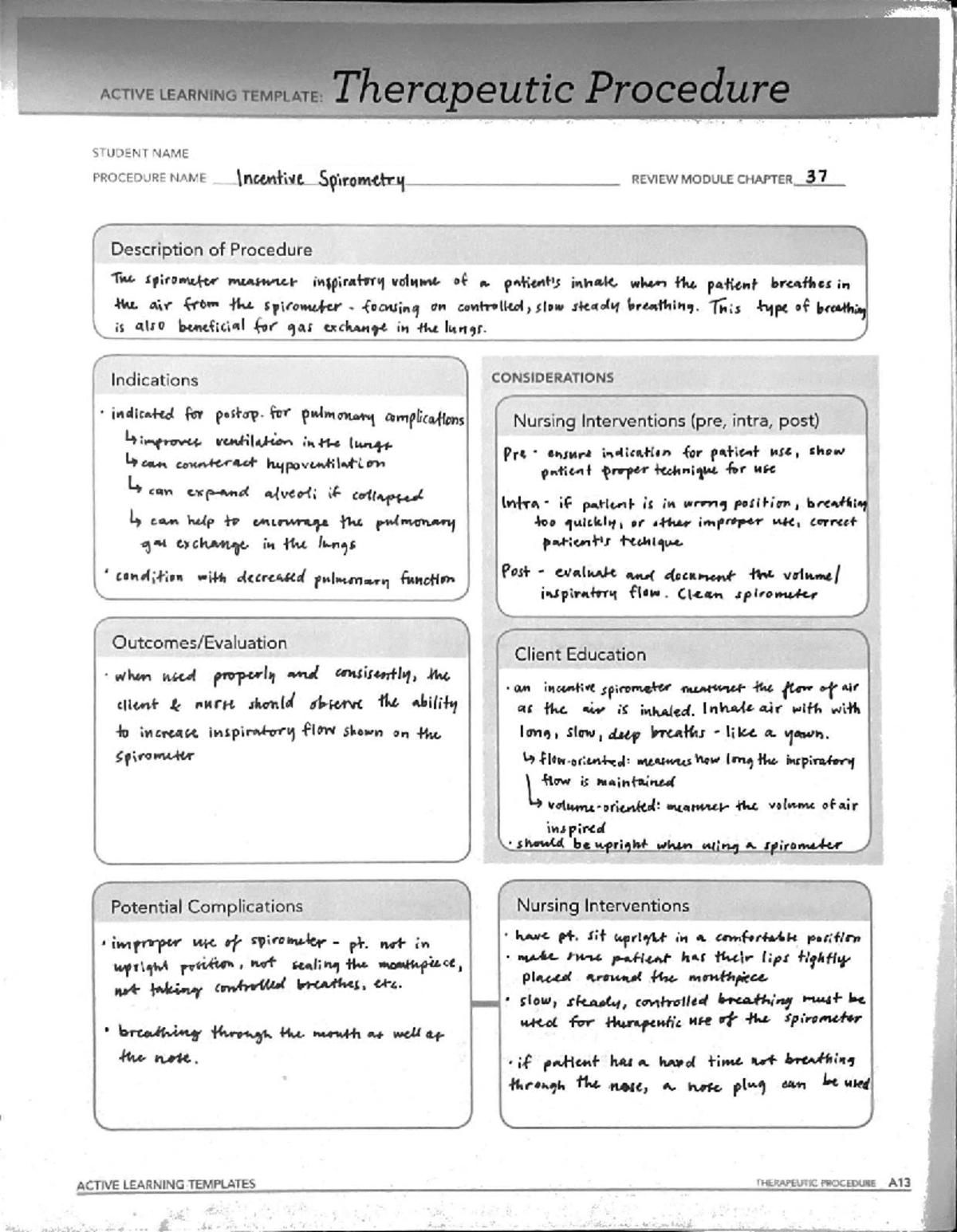 ACTIVE LEARNING TEMPLATE: Incentive Spirometry Procedure A13 - Studocu
