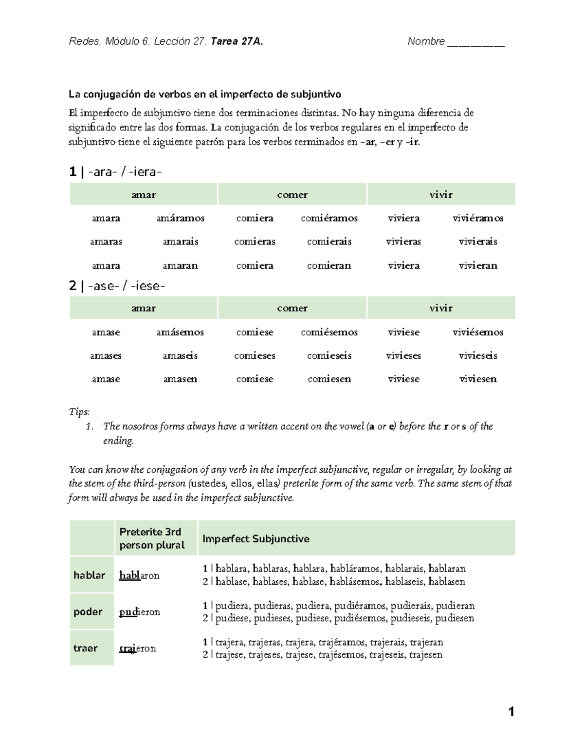 Tarea 27A. Lección 27 - Ejercicios de Práctica en el Imperfecto ...