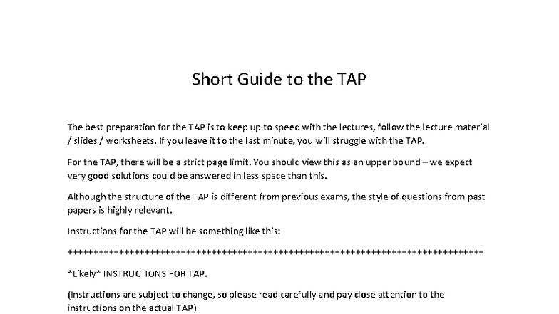 Guide to TAP Preparation for MaHRE 2020: Key Strategies and Tips - Studocu
