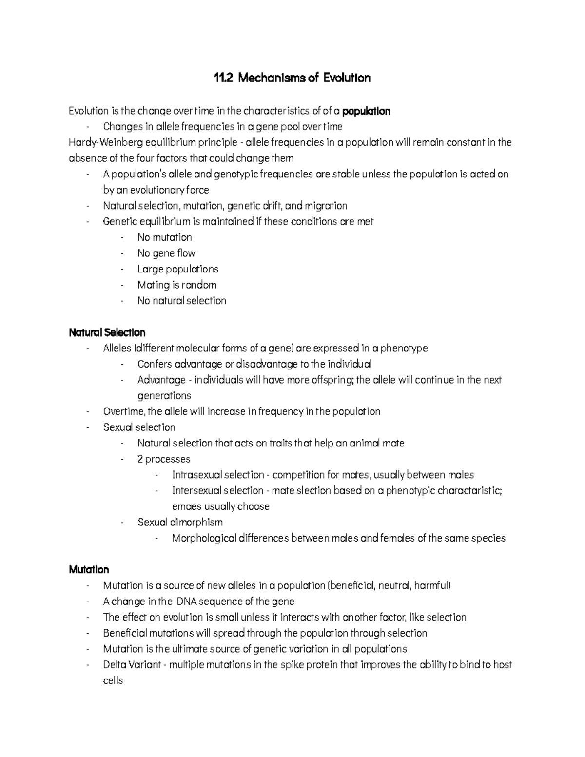 Lesson 4 - Principles of Biology - 11. 2 Mechanisms of Evolution ...