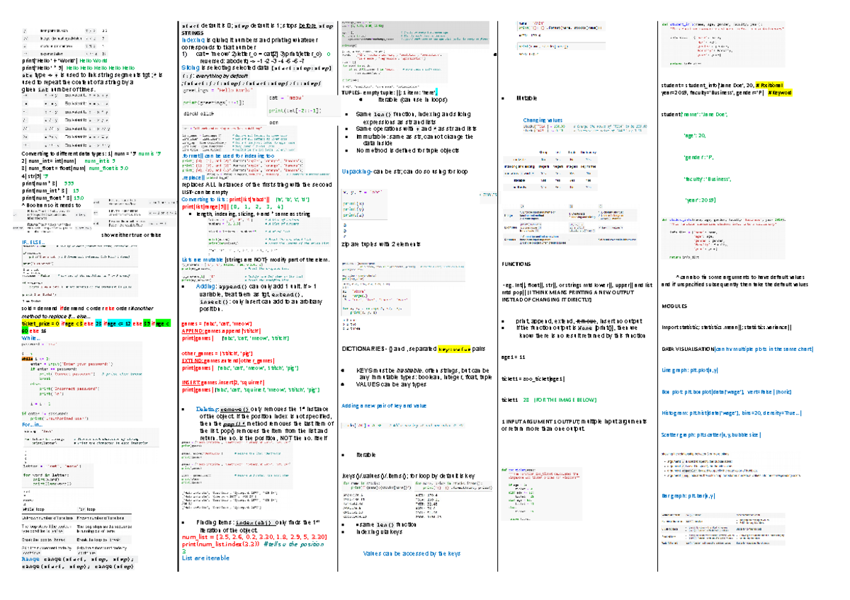 Dao finals cheatsheet - print('Hello ' + 'World') Hello World print('Hello ' * 5) Hello Hello ...