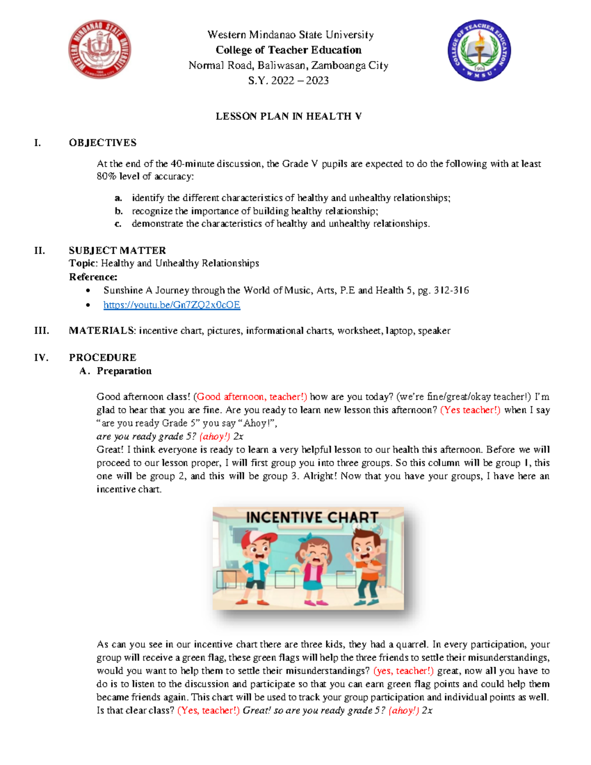 643245198 Grade V Health Lesson Plan: Healthy vs. Unhealthy ...