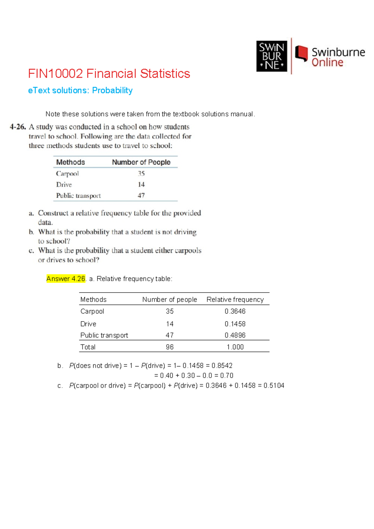 Financial Statistics eText Solutions: Module 4.5 Q&A on Probability ...