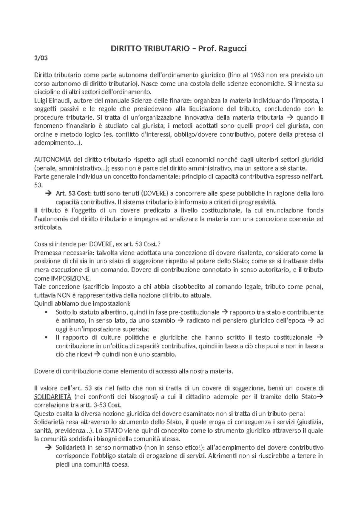 DIRITTO TRIBUTARIO - Appunti Lezioni Prof. Ragucci - Studocu
