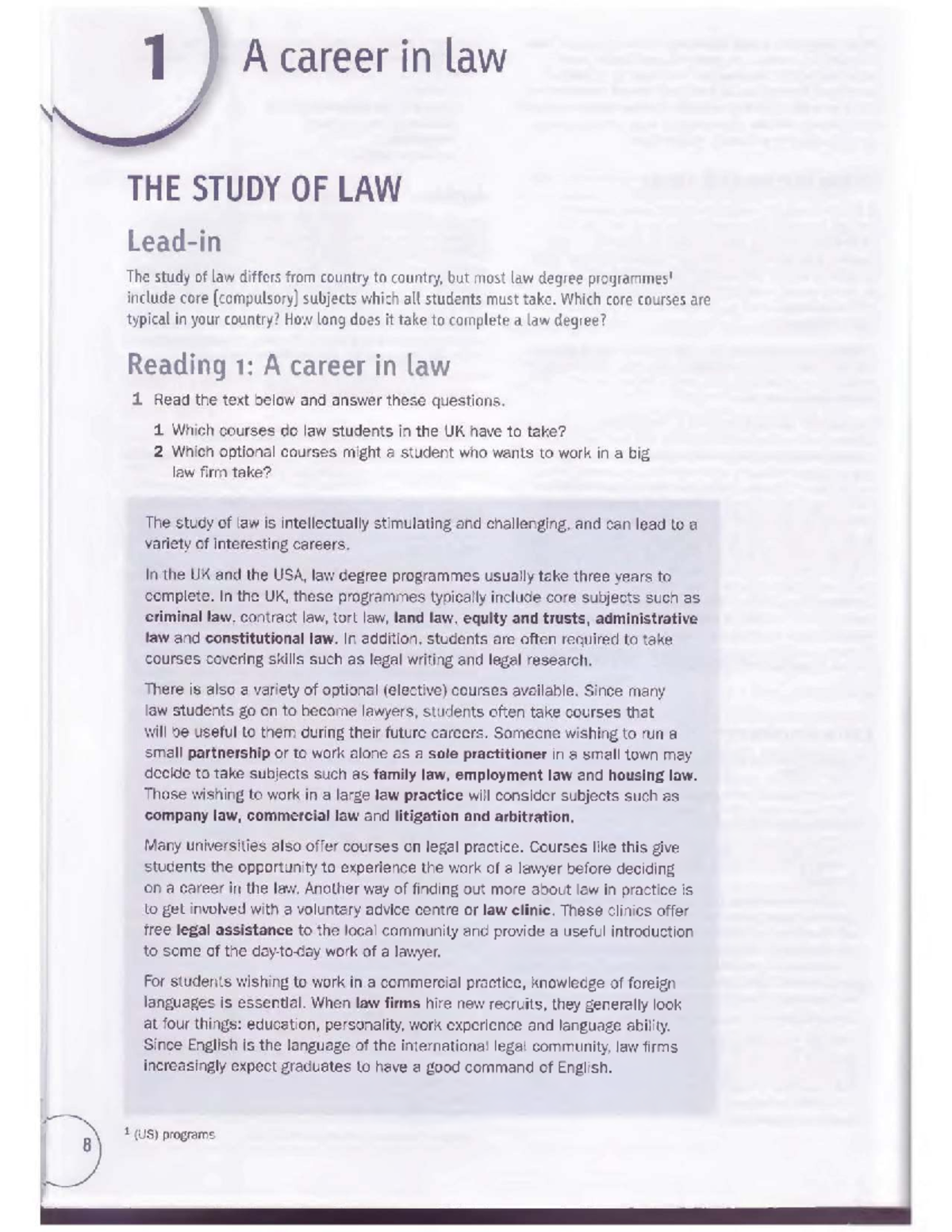 1 A Career in Law: Core Courses and Skills for Legal English (LE101 ...
