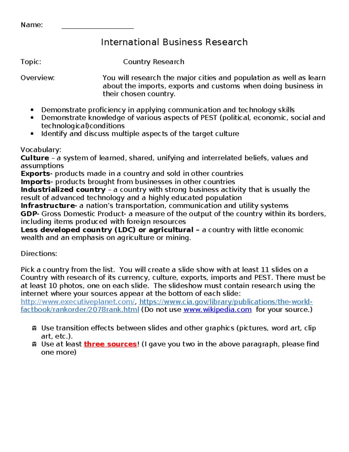 International Business Research: E-Country Project Overview - Studocu