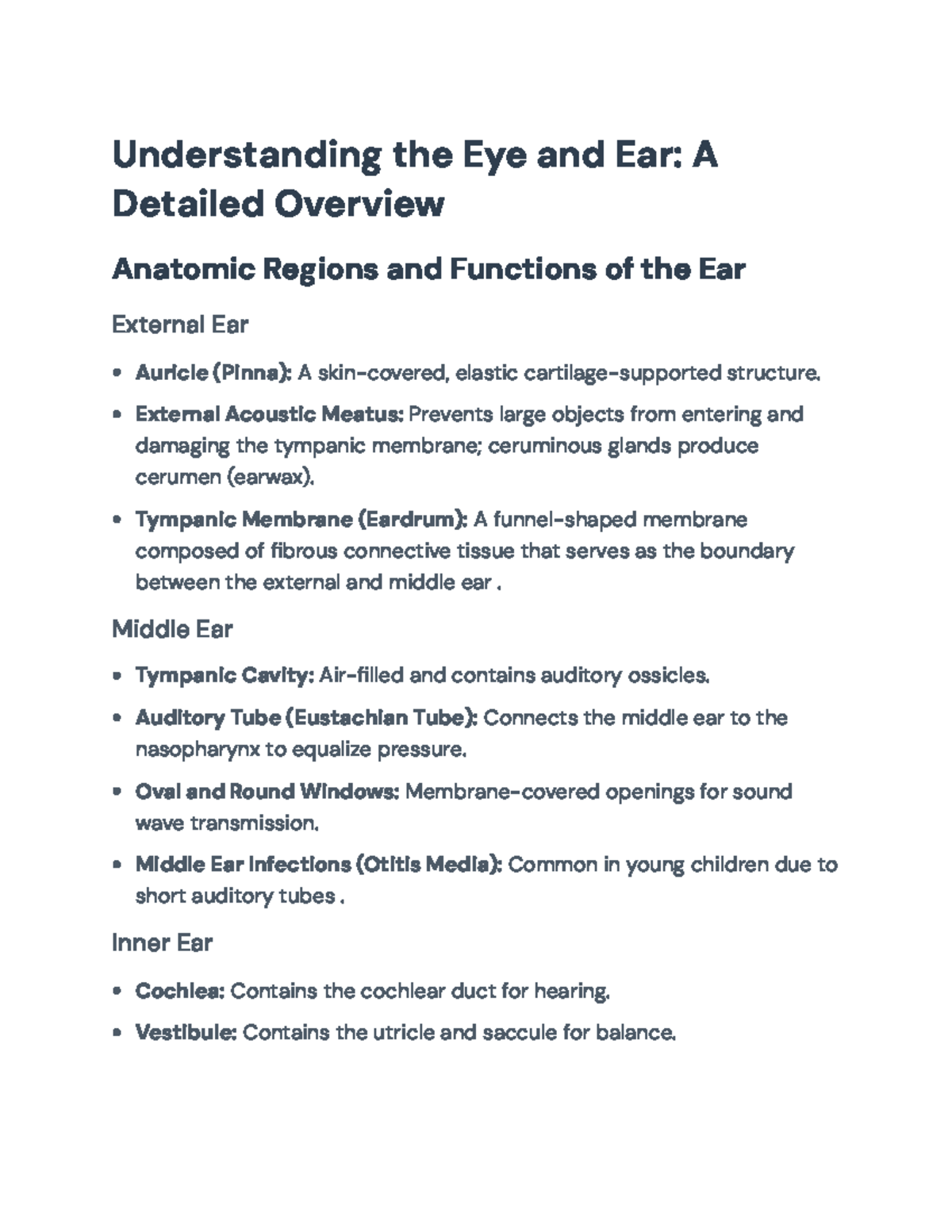 Detailed Overview of Ear and Eye Anatomy and Function - Understanding ...