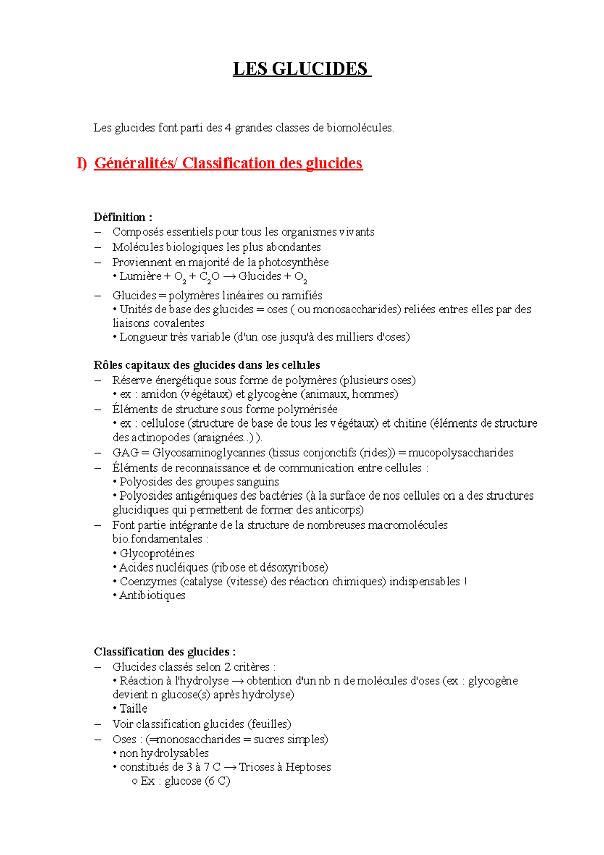 1.02A - Glucides - L1 SV - LES GLUCIDES Les glucides font parti des 4 ...