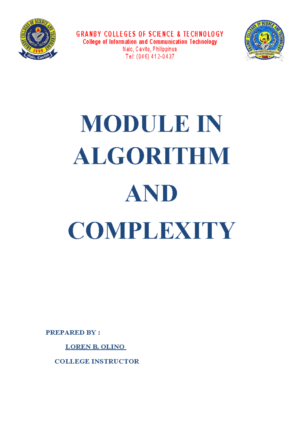 ALGO Module: Introduction to Algorithms and Complexity Concepts - Studocu