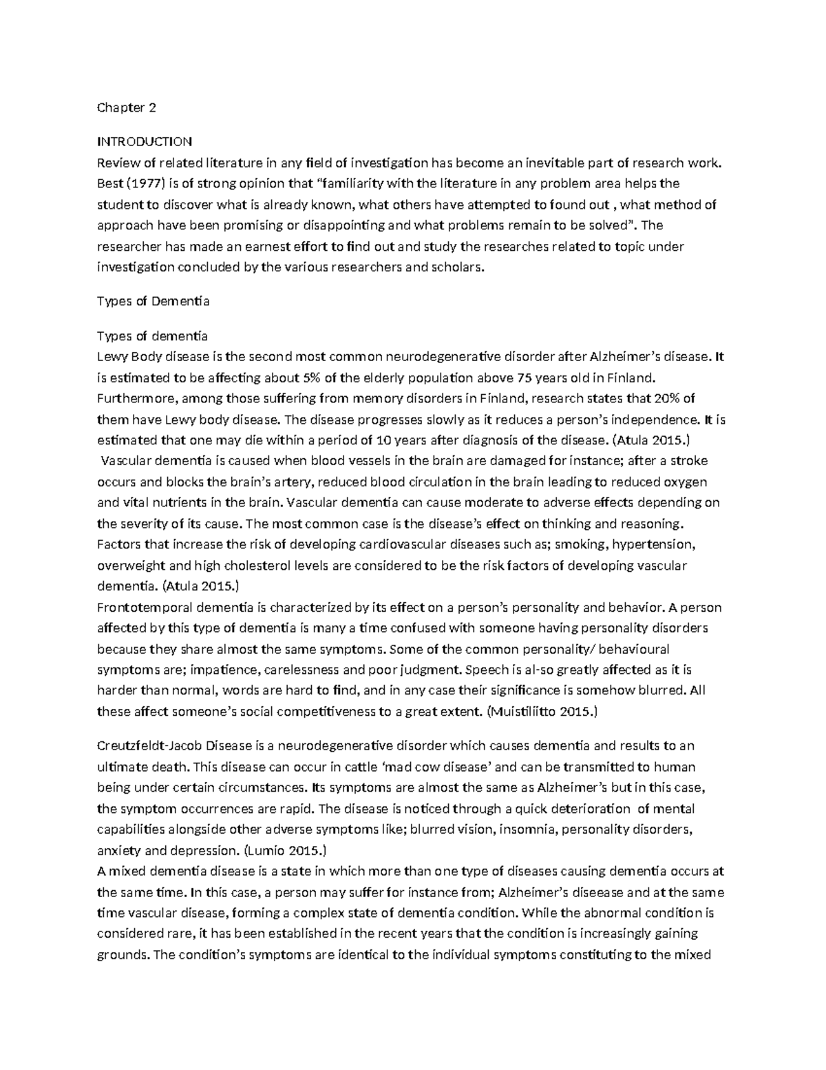 RRL - Literature Review on Dementia Types and Care Challenges - Studocu