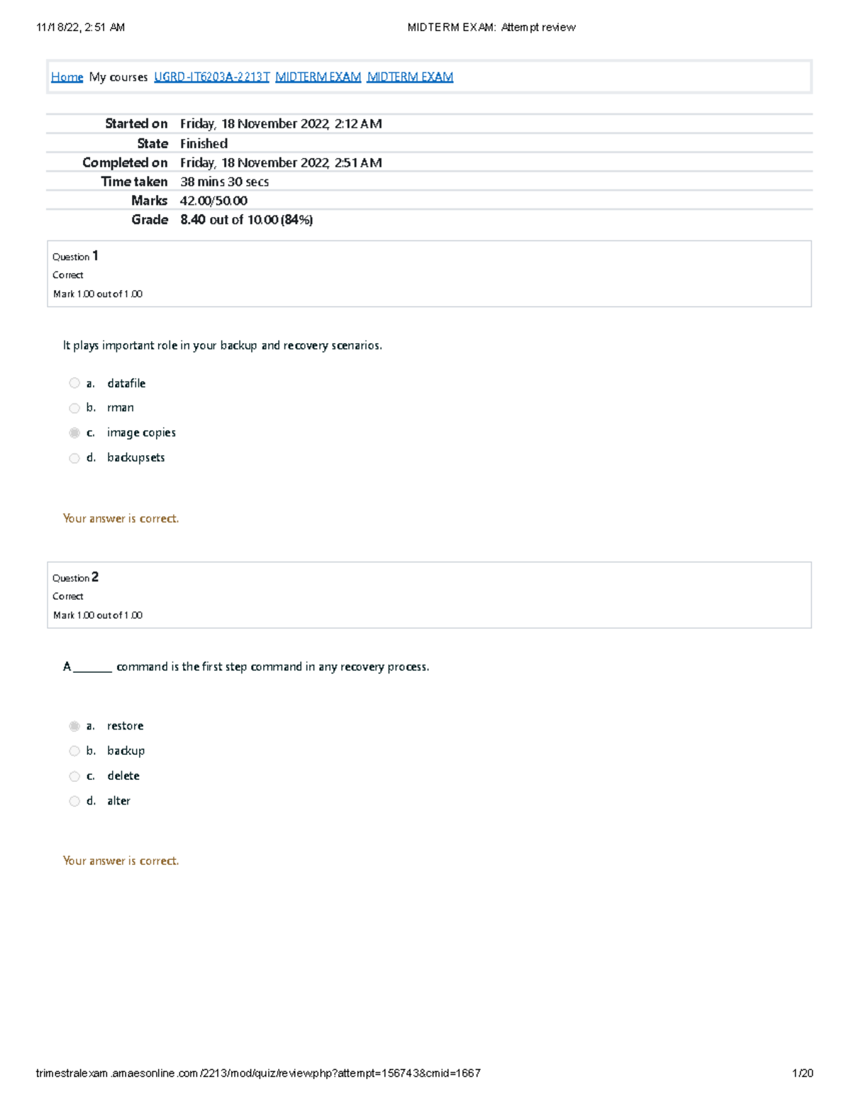 Advanced Database Management Systems Midterm Home My Courses Ugrd It6203a 2213t Midterm Exam