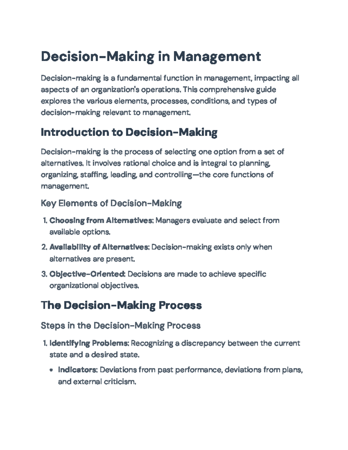 Comprehensive Guide to Decision-Making in Management (MGMT 101) - Studocu