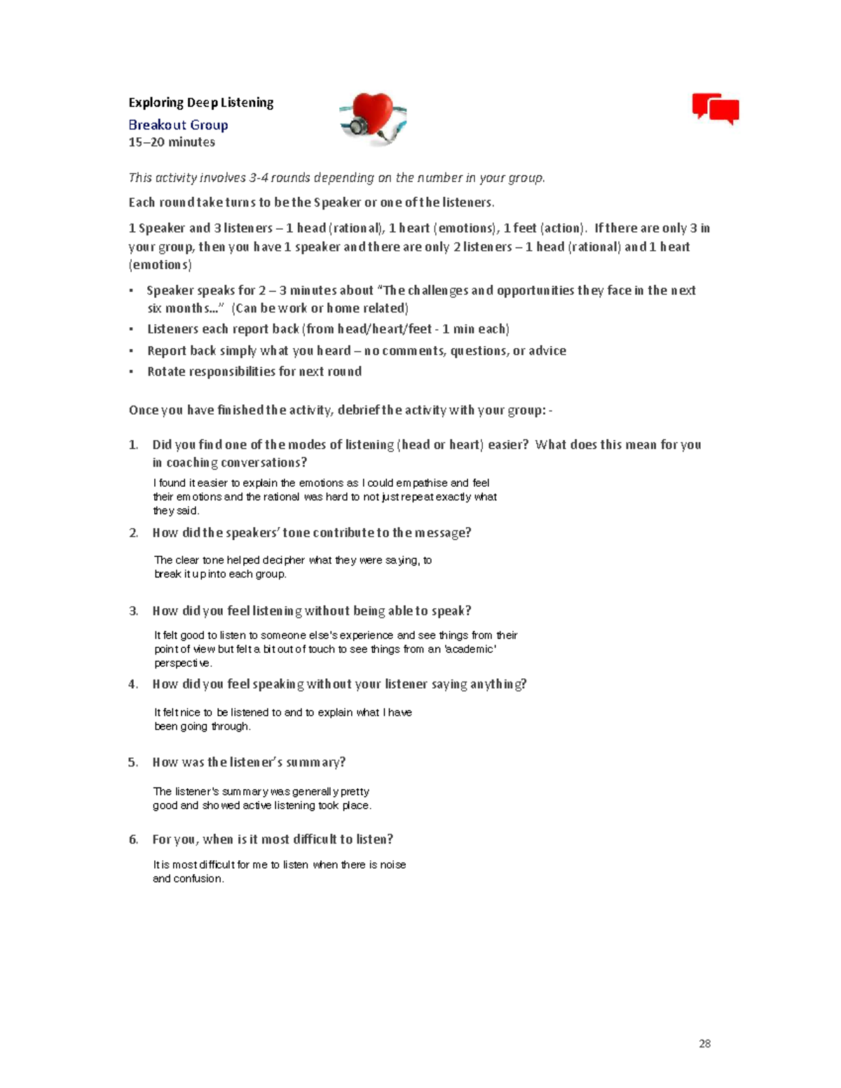 Listening Exercise Minutes: Deep Listening Group Activity - Studocu