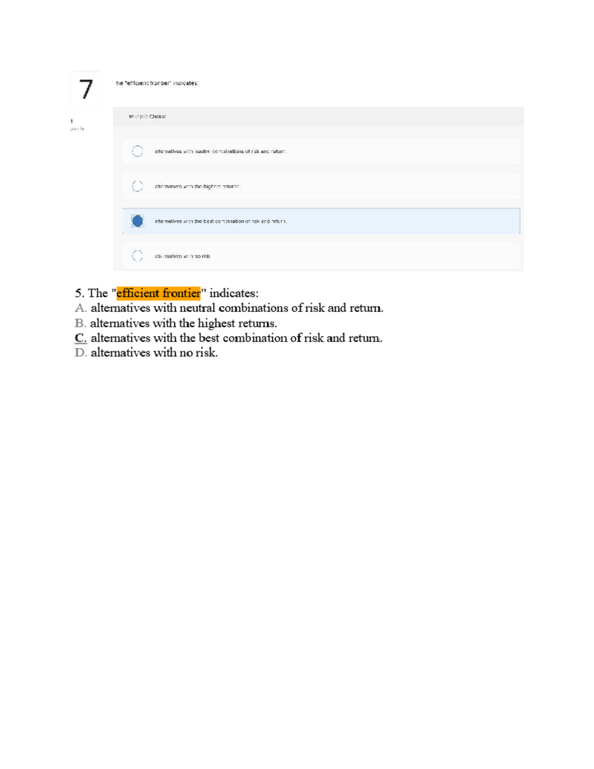 FIN603 Chapter 13 Quiz: Risk and Return Alternatives - Studocu
