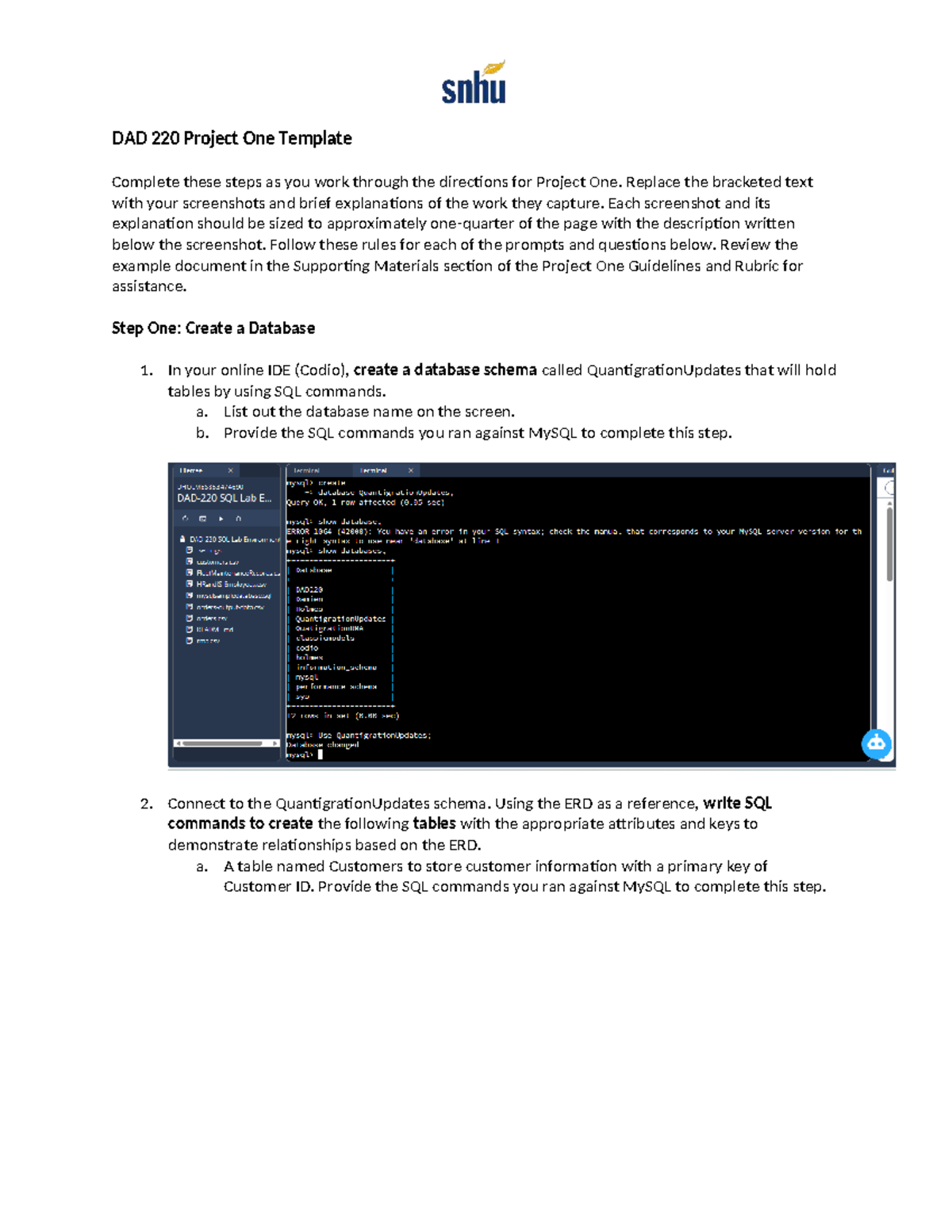 DAD 220 Project One: Database Creation and SQL Commands Guide - Studocu