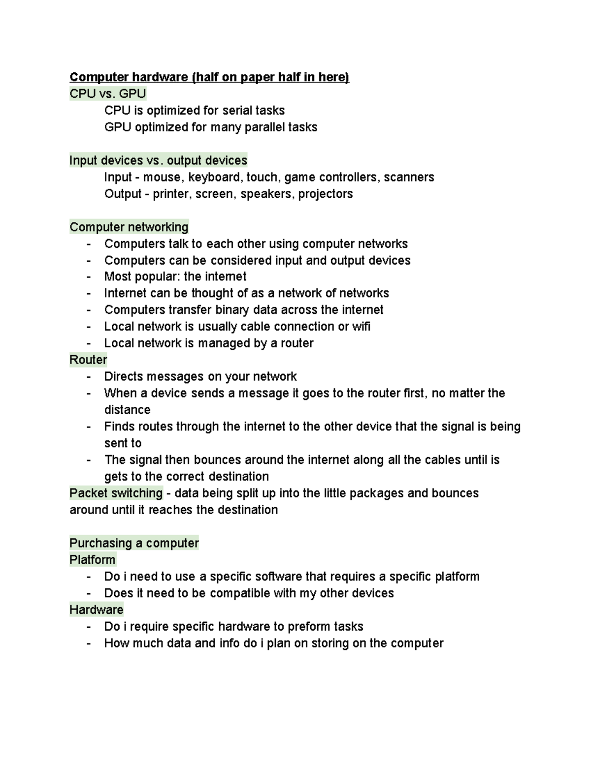 Computer Hardware Fundamentals & Networking Overview (CS101) - Studocu