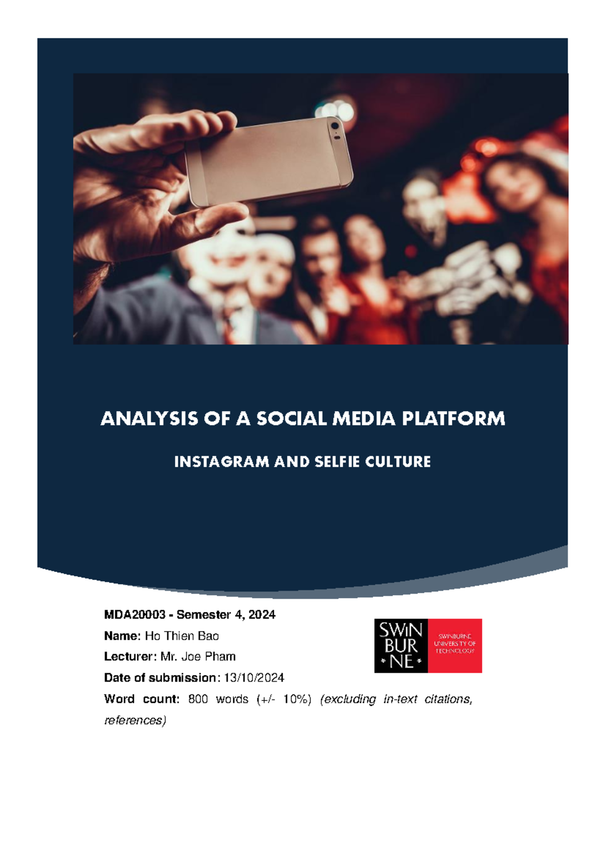 MDA2000 3 Final Exam Analysis: Instagram and Selfie Culture Insights ...