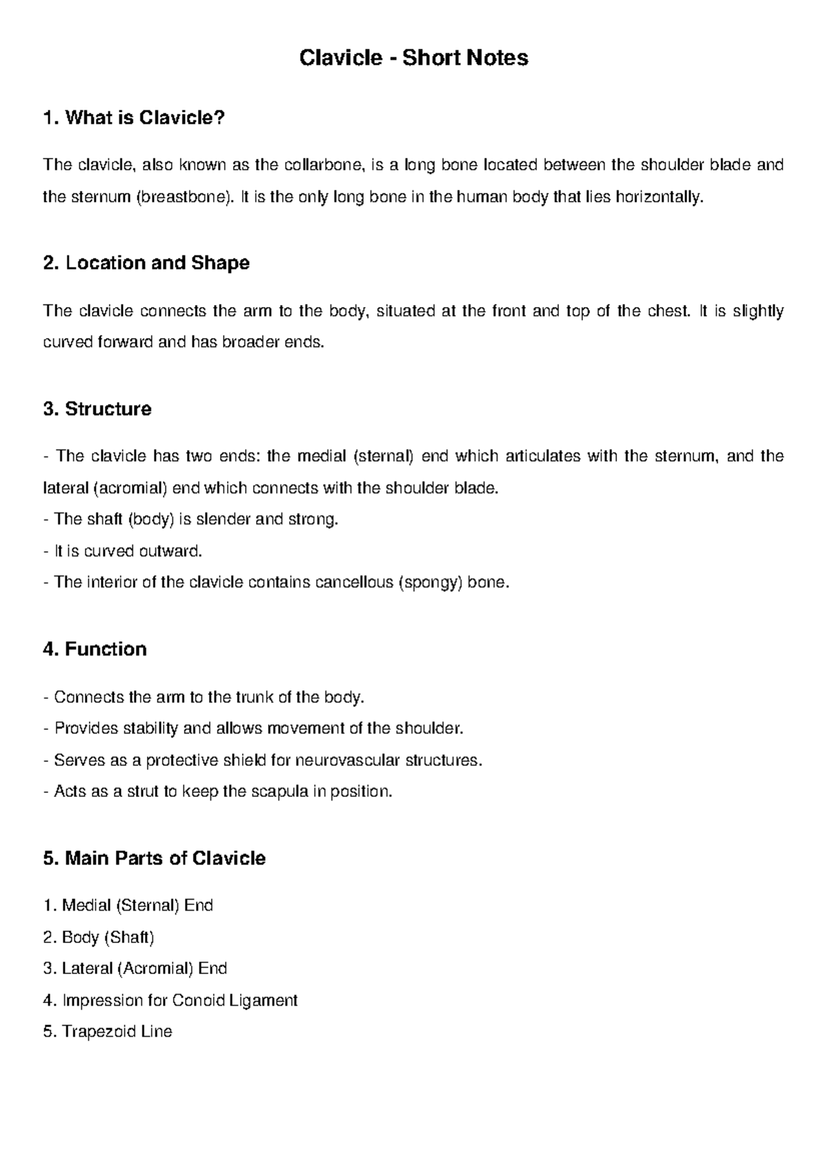 Clavicle Overview: Key Notes on Structure, Function & Anatomy - Studocu