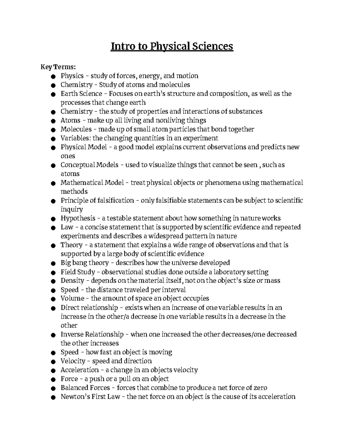 C165 Key Terms for Integrated Physical Science: Physics, Chemistry ...