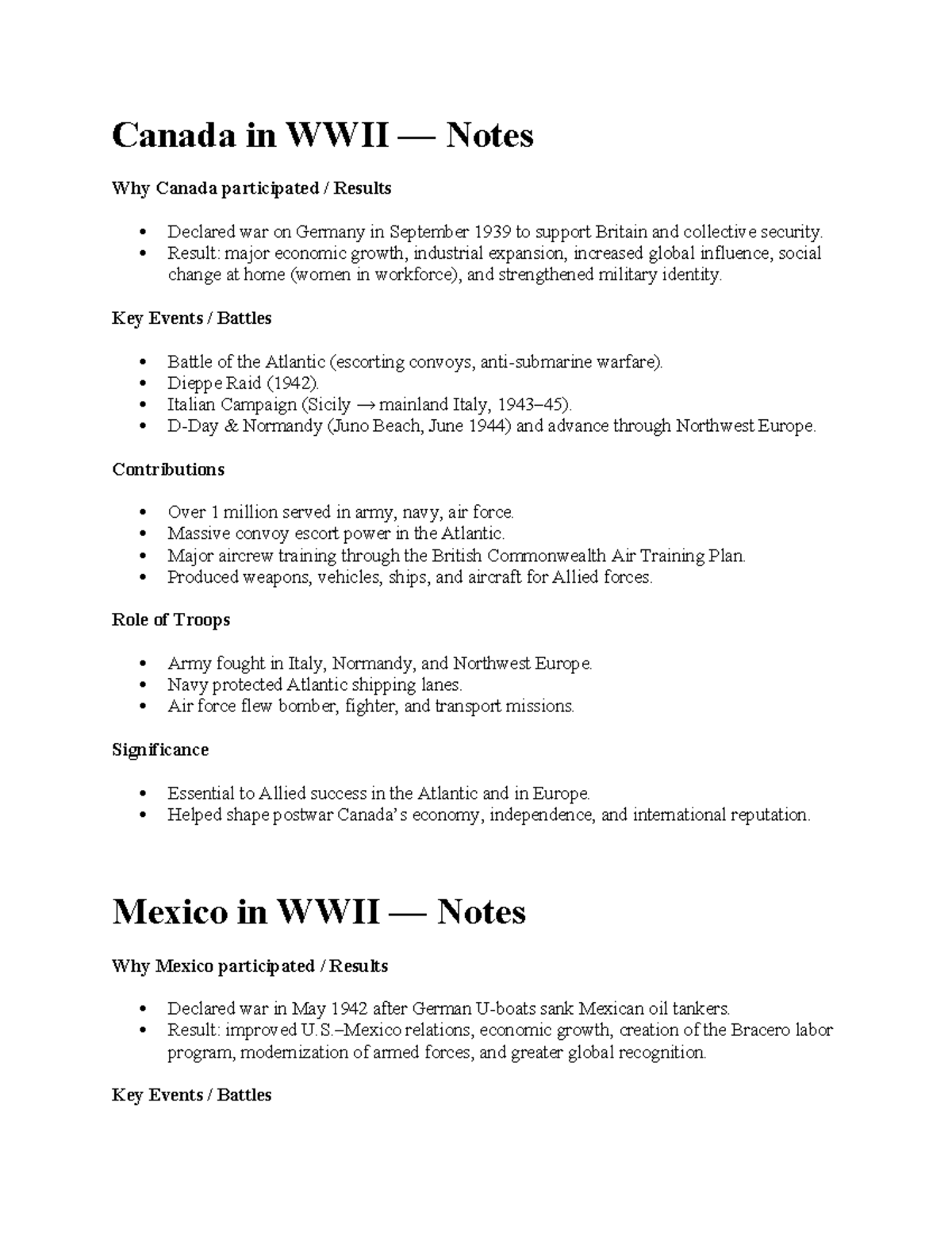 Canada & Mexico in WWII: Roles, Contributions, and Outcomes - Studocu