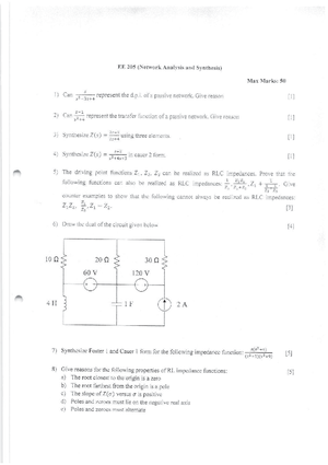 2019 (M - End Semester Exam paper - Network Analysis and Synthesis - Studocu