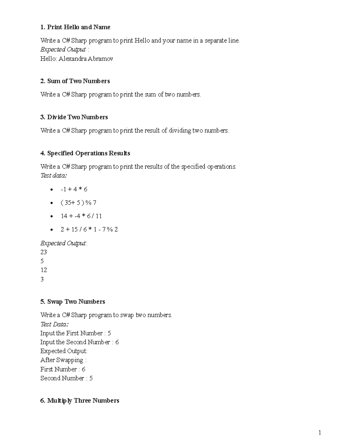 C# Programming Basics: Exercises and Solutions (Course Code: njk) - Studocu