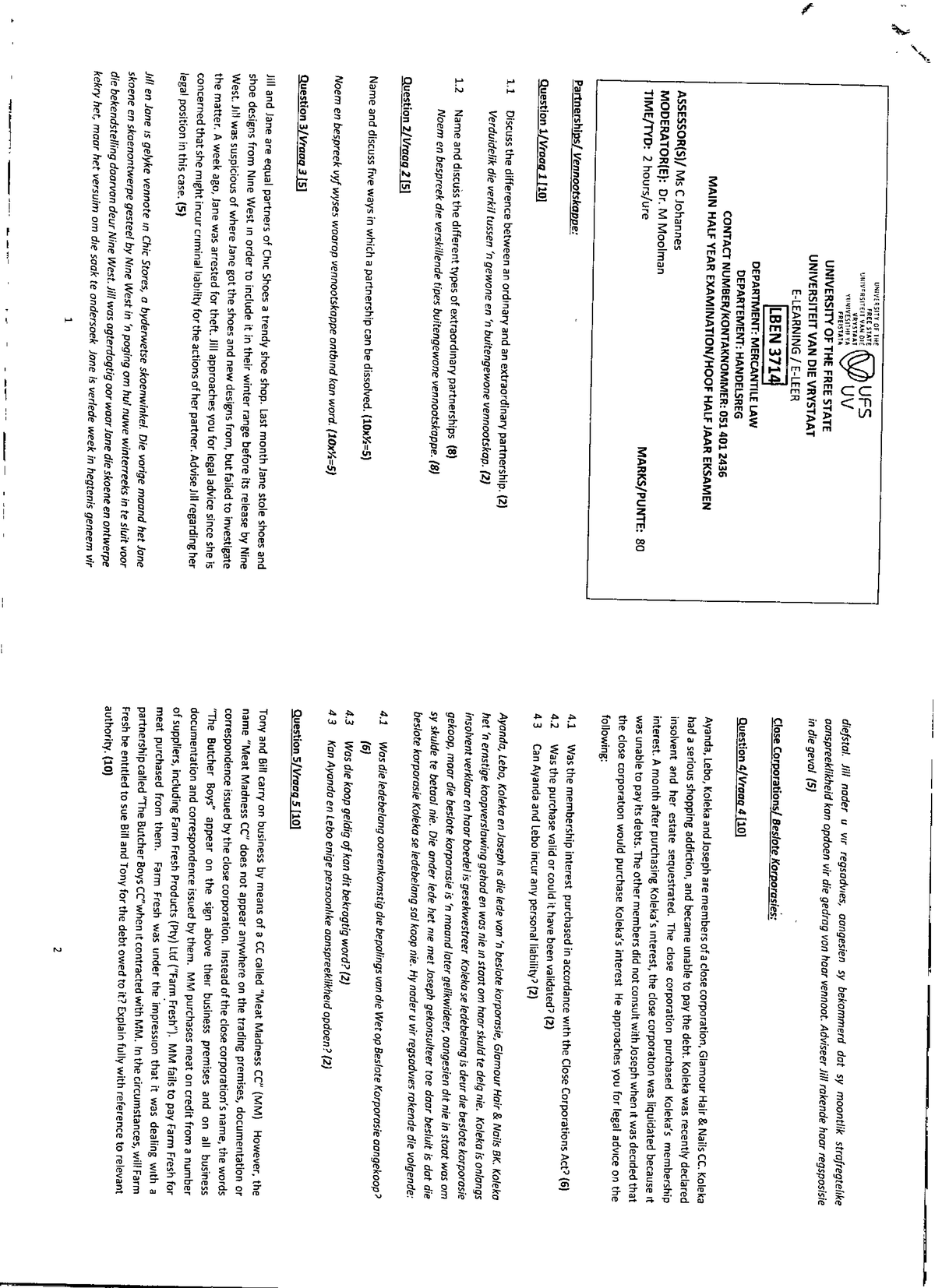 2017 JULY QUESTION PAPER - NIVERSITY OF THE FREE STATE UNIVERSITEIT VAN ...