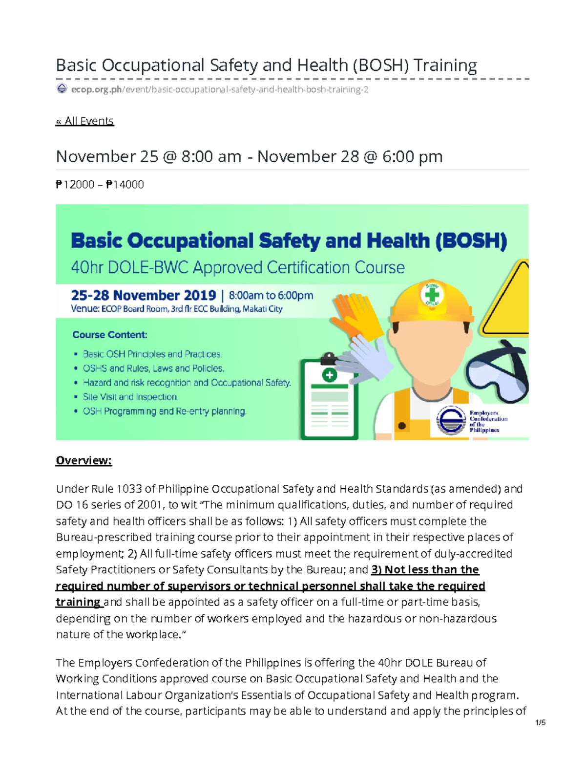 Basic Occupational Safety and Health BOSH Training - - Studocu