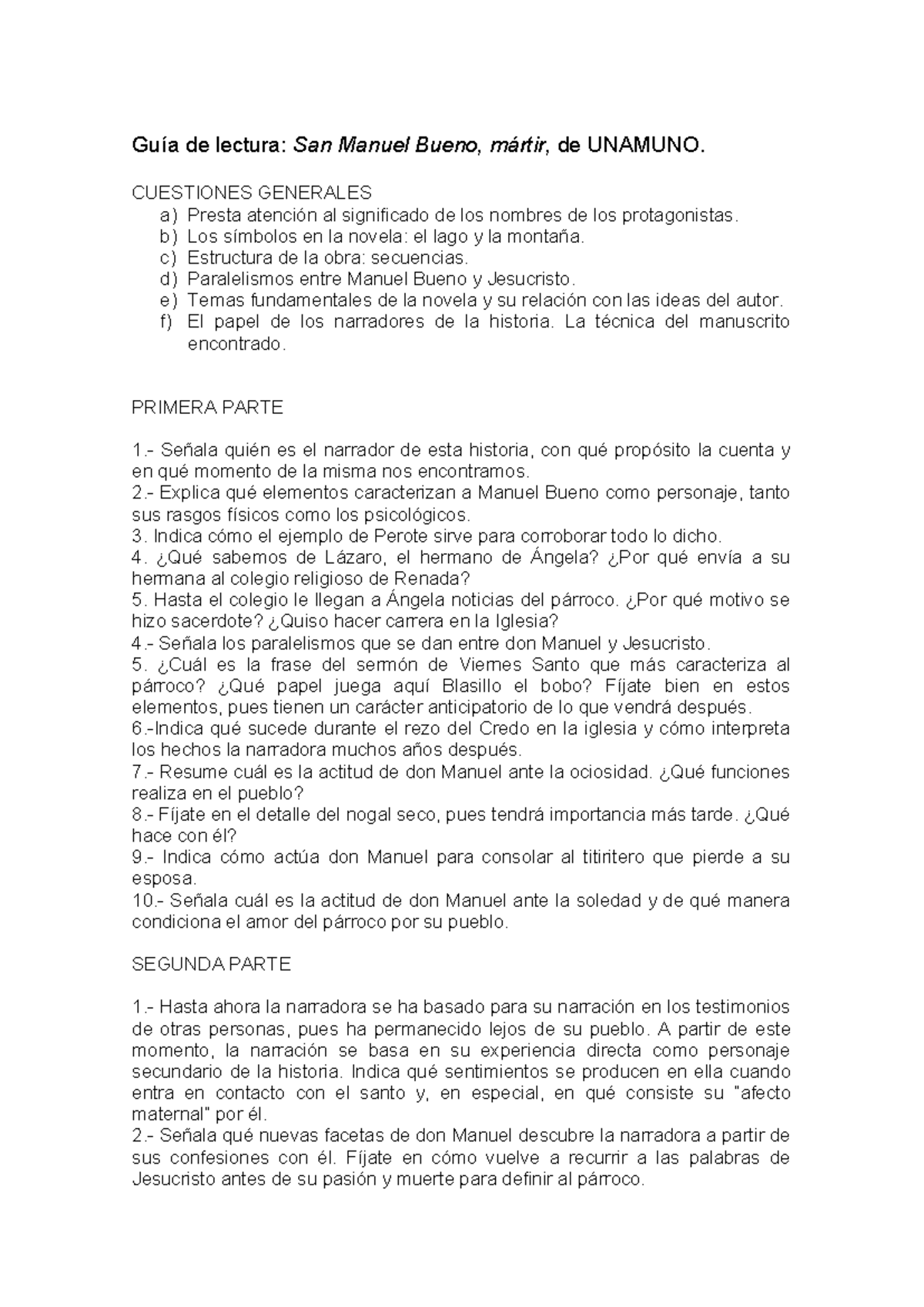 Guía de lectura: San Manuel Bueno, mártir - Análisis y Temas - Studocu